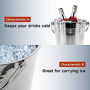Ice Bucket Insulated Stainless Steel Keep Ice Frozen Longer Ideal for Cocktail Bar, Parties, Chilling Wine, Champagne - 3 Liter (Stainless Steel)
