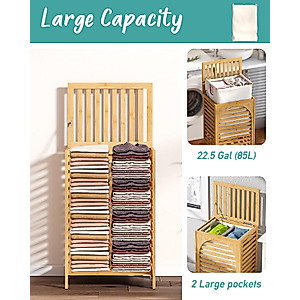 Laundry Hamper, 22.5 Gallon (85L) Bamboo Wood Clothes Laundry Basket with Lid and Handles, Removable Liner (Natural)