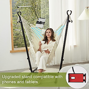 Hammock with Stand Phone Holder Included Double Hanging Chair Macrame Boho Handmade Adjustable Swing Indoor Outdoor Patio Yard Garden Porch 400lbs Capacity (2022 White)