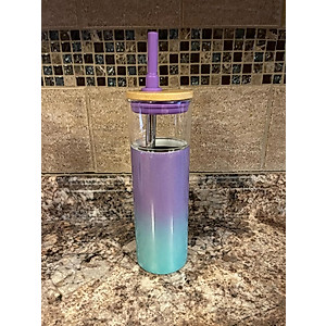 Tronco 20 oz Double Walled Insulated Glass Tumbler with Straw and Lid, Vacuum Stainless Steel Outer, Reusable Insulated Iced Coffee Cup Smoothie Cup, Sweat-Free, BPA Free