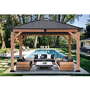 ABCCANOPY Wood Gazebo 11x11 - Outdoor Patio Wooden Gazebo with Hardtop Metal Roof for Garden, Backyard and Deck (Single Roof)