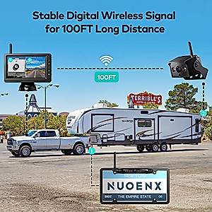 Nuoenx Wireless Backup Camera for RV, Split Screen 5 Inch HD Monitor W/ Wireless License Plate Backup Camera & Wireless Rear View Camera, IR Night Vision Waterproof Camera for RV, Trailer, 5th Wheel