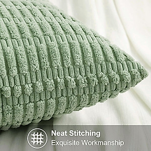 decorUhome Spring Sage Green Decorative Throw Pillow Covers 18x18 Set of 2, Soft Corduroy Striped Square Pillow Covers for Couch Living Room Bed Sofa