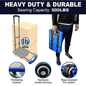 ShiningShow Foldable Hand Platform Truck, 500 LB Heavy Duty Exhibition Cart, Black Utility Dolly Platform Cart with 6 Wheels for Luggage, Personal, Travel, Auto, Moving & Office Use