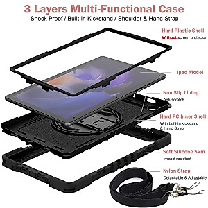 UPIKIT Tablet PC Case Shockproof Durable Protective Cover Durable 360 Degree Rotating Bracket Case Compatible with Samsung Galaxy Tab A8 10.5-Inch 2021 (SM-X200/X205/X207) Tablet Home (Color : Black)