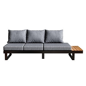 LUXOAK 3-Piece Patio Furniture Sets, Outdoor Aluminum Furniture Sofa, with Wood Side Table & Washable Cushions（Adjustable Backrest）