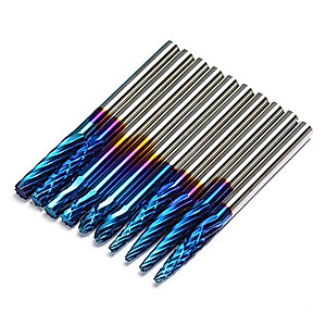 Genmitsu 20pcs Carbide Burrs Set Nano Blue Coating Rotary Files 0.118”(3mm) Shank Fits Most Rotary Drill Die Grinder for Woodworking, Engraving, Drilling, Carving, RR20A