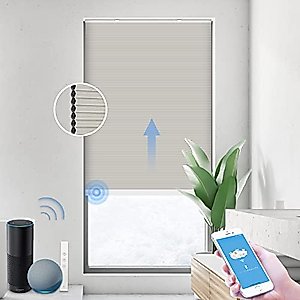 THIRDREALITY ZigBee Smart Blind, Motorized Blackout Window Shades with Remote, Cordless Honeycomb Blinds, Automatic Height Setting, AA Batteries Powered, 27" W x 72" H Beige/White