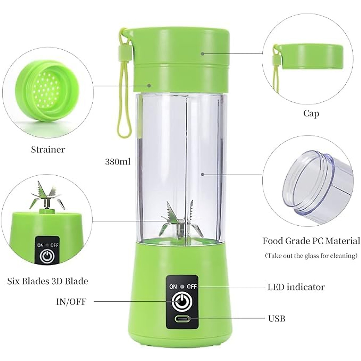 Generic Rechargeable electric orange mini travel fruit portable fresh professional usb extractor cirtrus juicer blender (Green), 7.5X7.5X23CM
