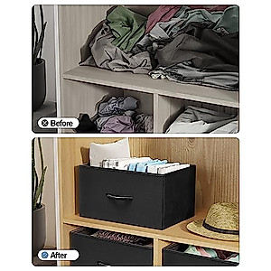 Crestlive Products Fabric Dresser Drawers with Wood Handles, Closet Storage Organizer Bin for Clothes Underwear Bras Socks, Foldable Containers for Bedroom, Hallway, Entryway - Set of 2, Black