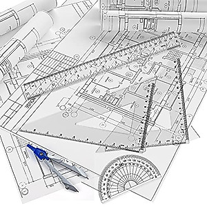 Coopay 12 Inch Math Geometry Tool Plastic Ruler Set Includes Straight Ruler, Triangle Ruler, Protractor, Compass, Pencil Lead, Pencil Sharpener for Student School Home Office Supplies