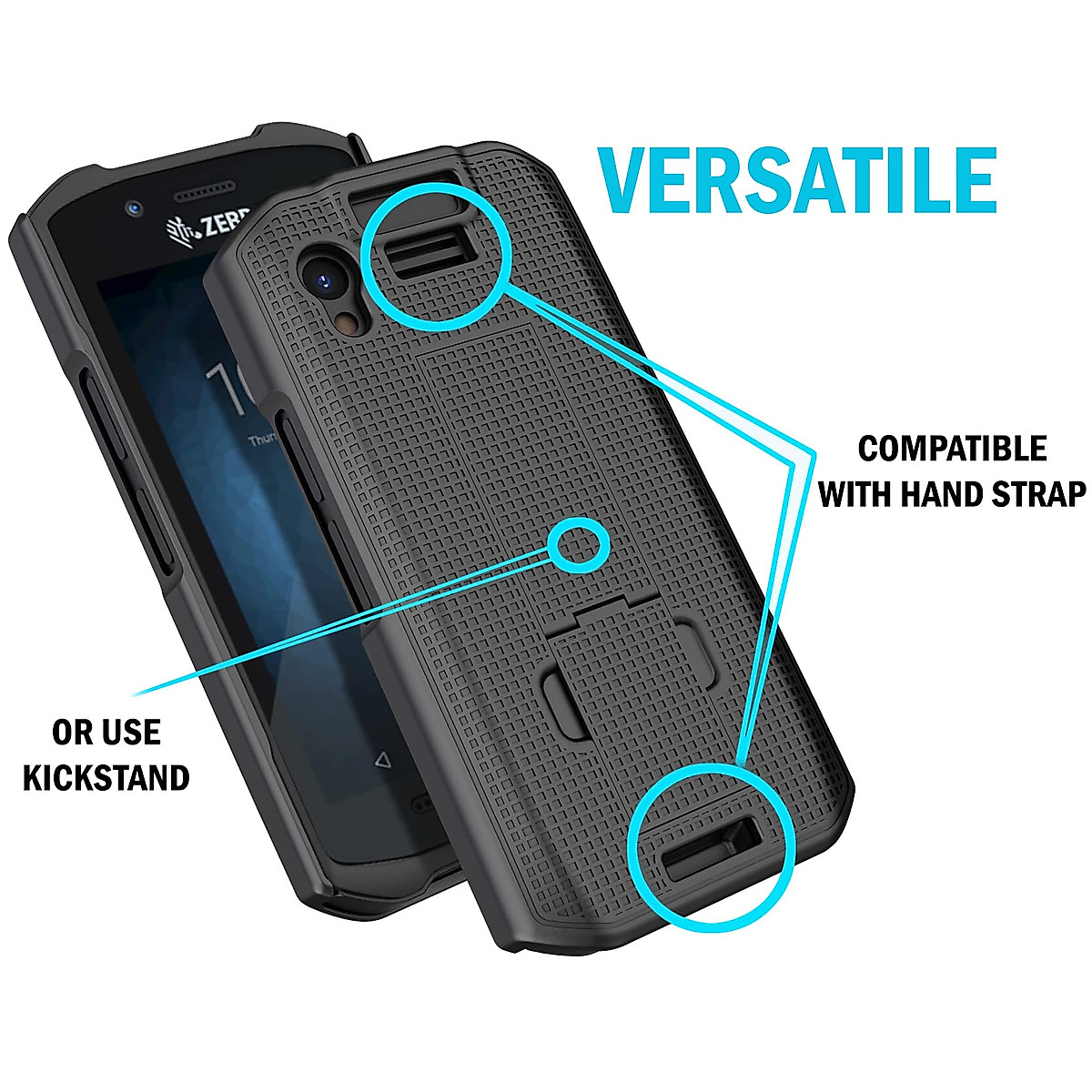 Case with Stand for Zebra TC21 TC26 Mobile Computer Scanner, Nakedcellphone Textured Slim Hard Shell Protector Cover with Kickstand - Black