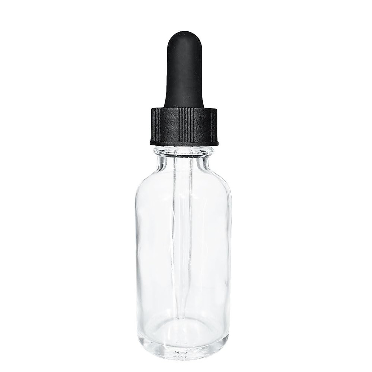 (Pack of 108) 1 oz. Clear Boston Round with Black Glass Dropper