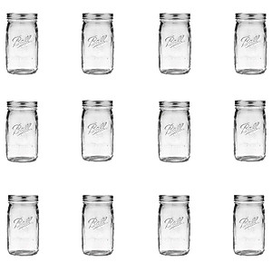 Ball Wide Mouth Clear Glass Canning Quart 32 Oz Mason Jars with Lids, 12 Pack
