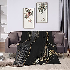 Black and Gold Fleece Blanket Throw Blanket, Ultra-Soft Cozy Micro Fleece Blanket for Sofa, Couch, Bed, Camping, Travel, & Car Use-All Seasons Suitable80 X60