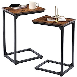 AMHANCIBLE C Shaped End Table Set of 2, Side Tables Couch Table, Snack Table for Living Bedroom, Rustic Brown HET02CBR