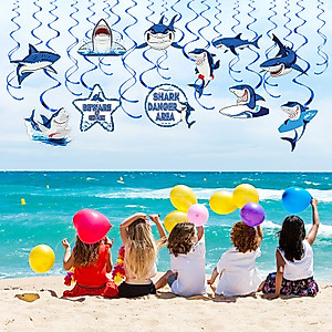30 Pieces Shark Hanging Swirls Decorations Shark Party Supplies Shark Party Foil Swirls Hanging Ceiling Decoration for Boys Girls Shark Sea Theme Party Baby Shower Birthday Party Favor Supplies