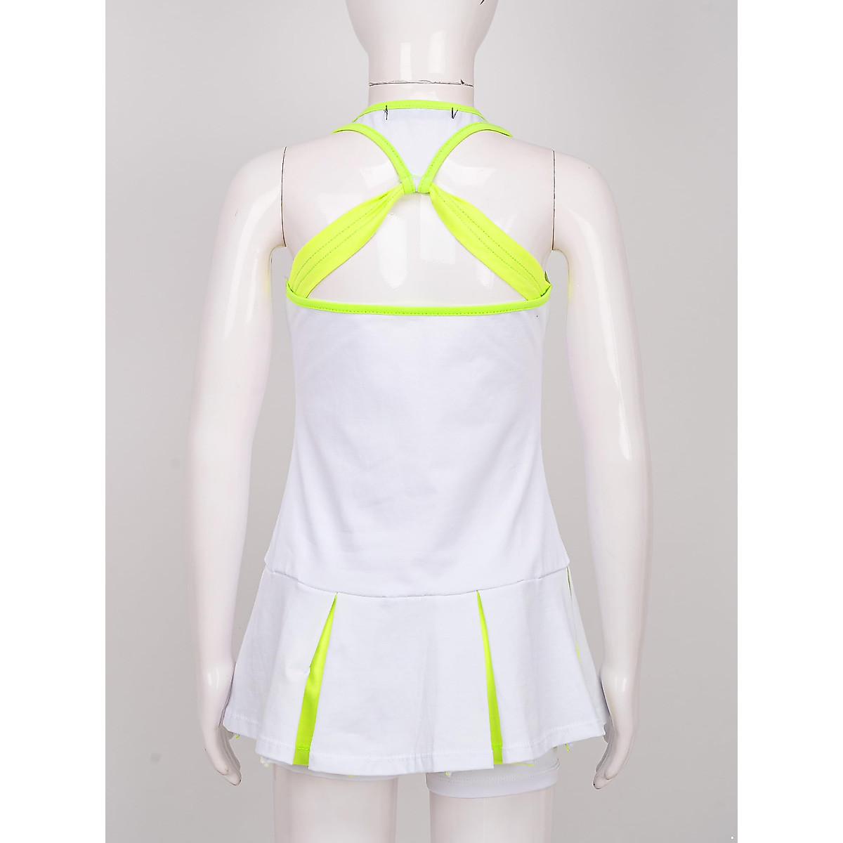 Loodgao Kids Girls Pleated Tennis Golf Dress Workout Outfits Solid Color Sleeveless Sports Dress with Shorts White 6 Years