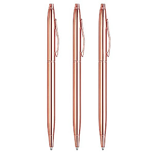 LONGKEY 3 Pack Slim Gold Ballpoint Pens Black Ink 1 mm, Great Gift for Business Office Students Teachers Wedding Christmas (Rose Gold)