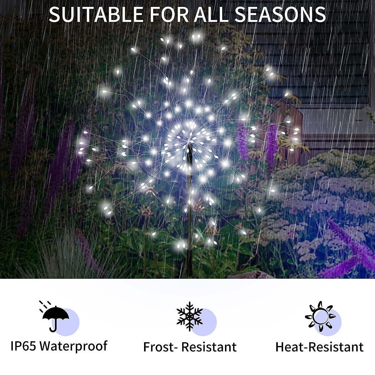 Solar Garden Lights Outdoor Decor, 3 Pack 360 LED Solar Fireworks Lights Waterproof 8 Modes Starburst Lights with Remote, Solar Flower Lights for Pathway Patio Yard Christmas Decorations(Cold White)