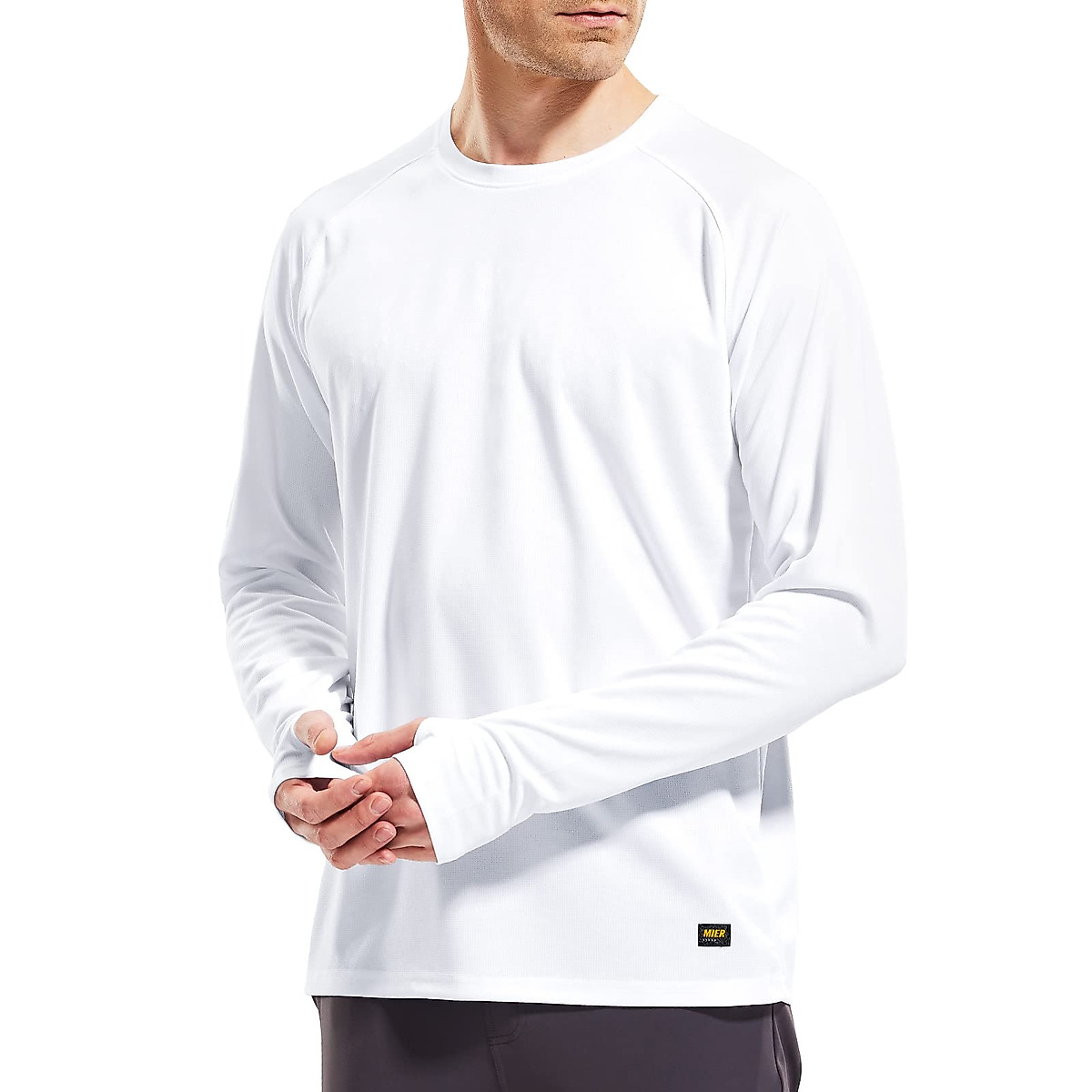 MIER Men's Quick Dry UPF 50+ Sun Protection Long Sleeve Shirts Lightweight Rash Guard Swim UV T-Shirts Hiking Running White M