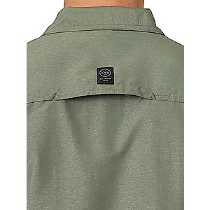 ATG by Wrangler Men's Long Sleeve Mixed Material Shirt, Dusty Olive, Medium