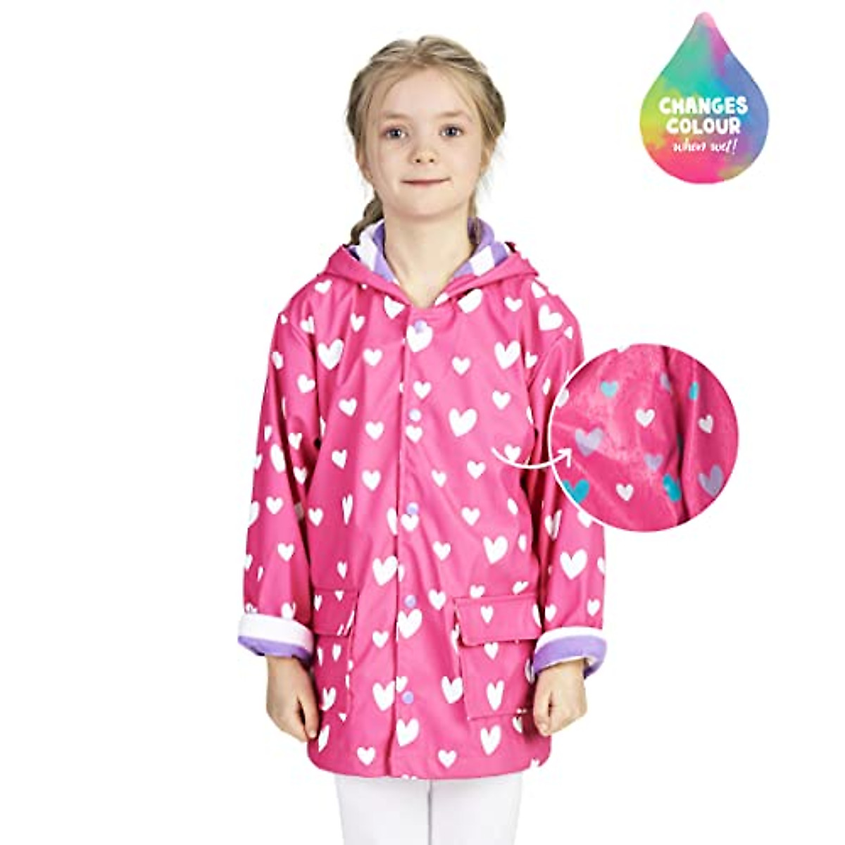 Hatley Girls' Little Color Changing Button-Up Printed Rain Jacket, Sweet Hearts, 6 Years