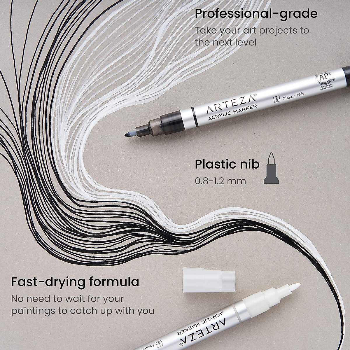 ARTEZA Acrylic Paint Markers, Set of 20 Black & White Acrylic Paint Pens, Art Markers for Glass, Pottery, Ceramic, Plastic, Rocks, and Canvas