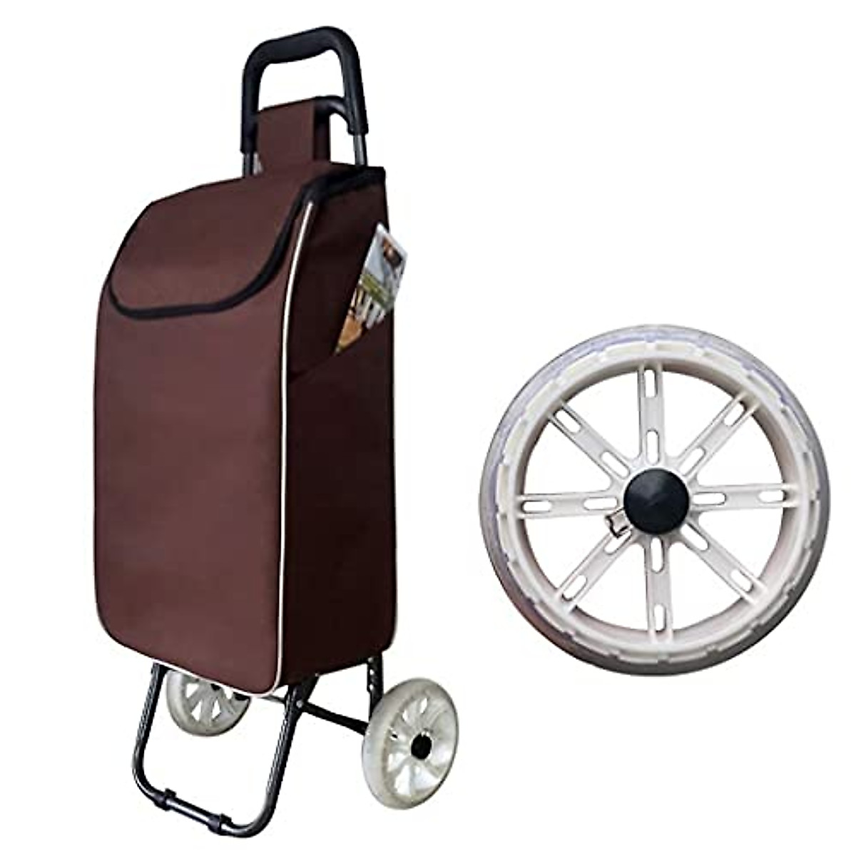 Shopping Trolley on Wheels Multi Function Shopping Cart Travel Cart Collapsible Portable Single Wheel Lever Car Small Trailer Trolley Storage Hand Trucks,Brown ,