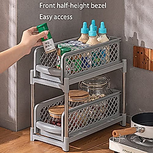 LIFOND Under Sink Storage Under Sink Organizer Storage, 2 Tier Sliding Cabinet Basket Pull Out Organizer Drawer, Kitchen Organization Cabinet Storage Rack, for Bathroom Countertop White, White