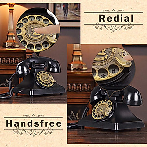 EC VISION Rotary Phones for Landline, Retro Landline Telephone Old Fashion Home Phones with Mechanical Ringer and Speaker Function(Black)