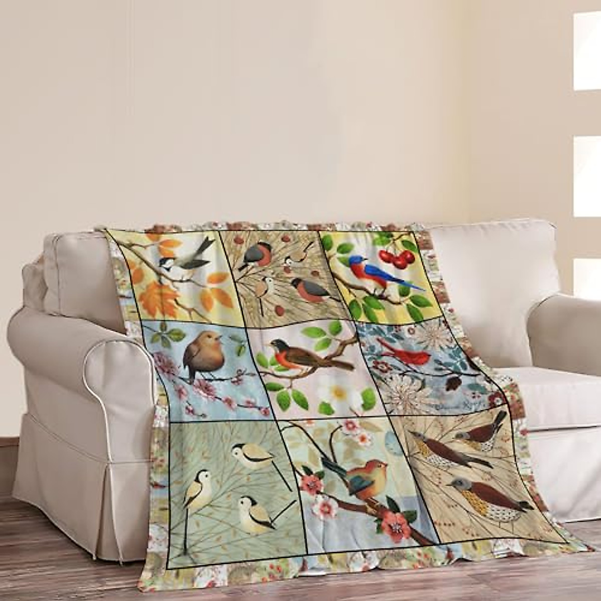 Birds Blanket and Throws Bird in The Tree Throw Blankets Birds Decor Soft Cozy Fleece Plush Warm Flannel Bedding Blanket Gifts for Bird Lovers Girls Boys Kids Adults Couch Travel 40"X50"