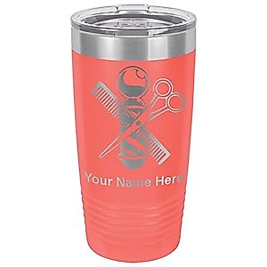 LaserGram 20oz Vacuum Insulated Tumbler Mug, Barber Shop Pole, Personalized Engraving Included (Coral)
