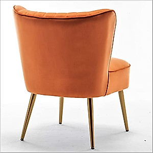 US Pride Modern Furniture Velvet Accent Chair for Living Room, Bedroom, or Entryway - Stylish and Comfortable Armless Design with Metal Legs, Orange Red