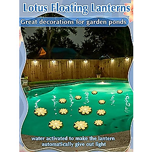 12 Pcs Floating Pool Lights Lotus Floating Lanterns LED Lifelike Floating Lamp Battery Operated Lily Pad Flower Candle Fun Pool Accessories for Pond Decor, Yellow Light (White, 3.94/5.91 Inch)
