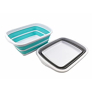 SAMMART 10L (2.6 Gallon) Set of 2 Collapsible Tub-Foldable Dish Tub-Portable Washing Basin-Space Saving Plastic Washtub (Grey + Sage Green)