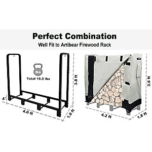 Artibear Firewood Rack Stand 4ft With Log Holder Cover For Outdoor Indoor Fireplace Wood Pile Storage Stacker Organzier