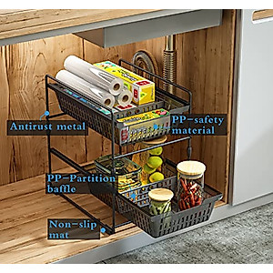 Under Sink Organizer,Bathroom Organizer Under Sink with Sliding Basket,Under Sink Cabinet Organizer Rack For Kitchen,Toilet,Sturdy,Anti-Rust Black
