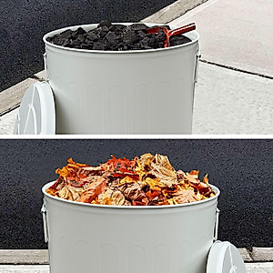 20-Gallon Beige Galvanized Steel Round Trash Can with Lid Powder Coated Metal