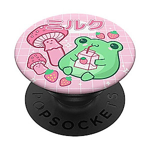 Cute Cottagecore Frog Strawberry Retro 90s Kawaii Aesthetic PopSockets Swappable PopGrip