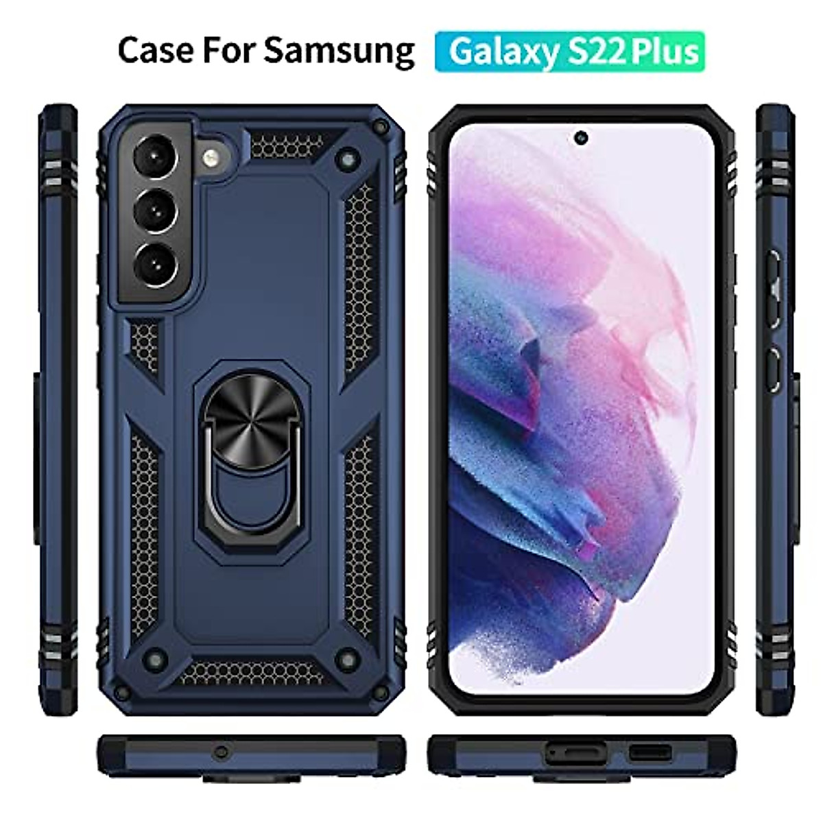 SKTGSLAMY for Galaxy S22 Plus Case,Samsung Galaxy S22 Plus Case,with Screen Protector,[Military Grade] 16ft. Drop Tested Cover with Magnetic Kickstand Car Mount Protective Case for S22 Plus, Blue