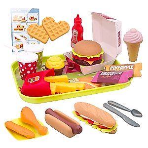 U DREAM Pretend Play Food Sets, Building Toy Burger Playset, Play Kitchen Accessories, Realistic Sandwiches.