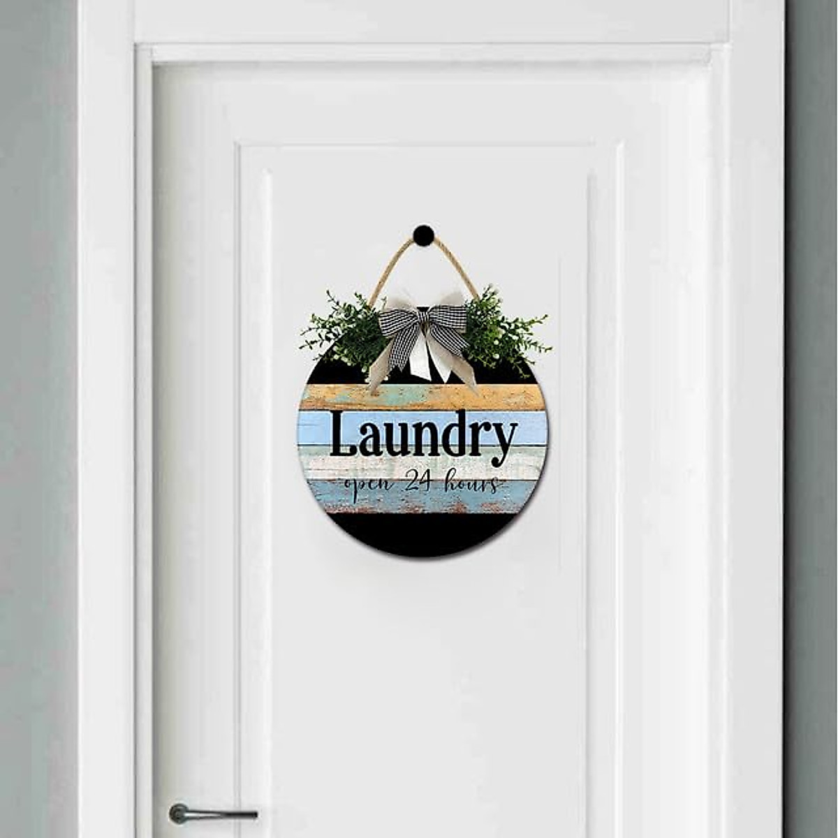 DLONVOH Laundry Open 24 Hours Laundry Sign For Laundry Room Rustic Wood Laundry Room Wall Decor Funny Farmhouse Laundry Decoration for Wash House