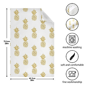 ALAZA Gold Pineapple on White Kitchen Towels Dish Bar Tea Towel Dishcloths 1 Pack Super Absorbent Soft 18 x 28 inches