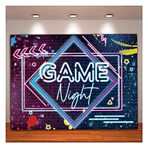 Glow Neon Photo Background for Game On Birthday Party Decor 7x5ft Game Night Theme Photography Backdrops Sleepover Slumber Prom Gaming Party Cake Table Decor Photobooth Banner
