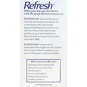 Refresh Plus Lubricant Eye Drops, Preservative-Free, 0.01 Fl Oz Single-Use Containers, 50 Count, Packaging May Vary