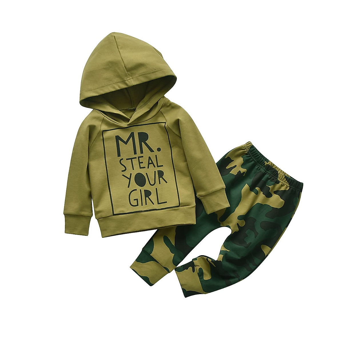 Eghunooy Toddler Infant Baby Boy Clothes Mr. Steal Your Girl Printed Hoodie Tops Sweatsuit Camouflage Pants Outfit Set (3-6 Months)