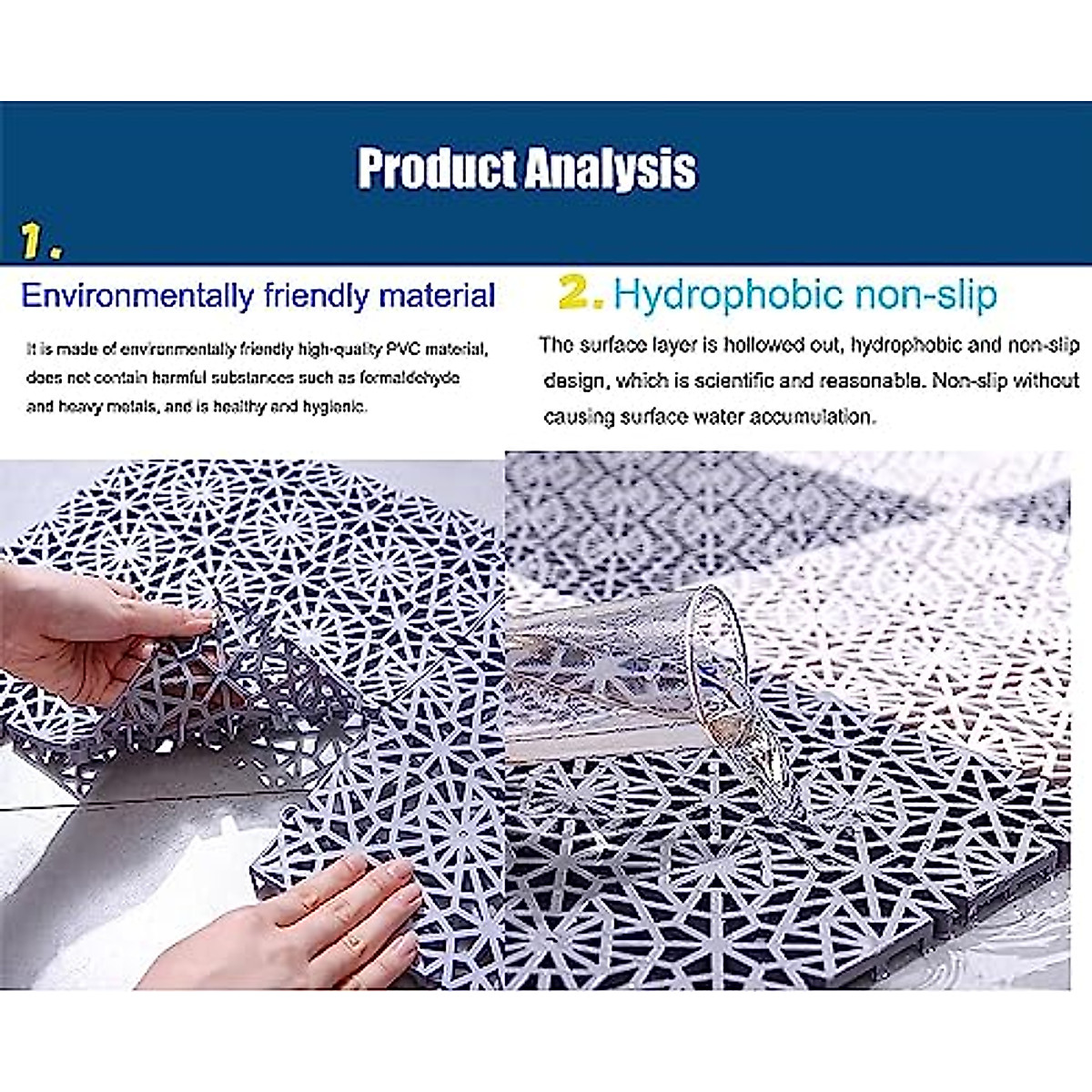 10Pcs Interlocking Floor Mat, 11.8In Rubber Floor Tiles Soft PVC Non-Slip Tile Drainage Modular Floor Mat Pool Patio Floor for Drain Pool Kitchen Deck Patio Boat Snowflake Shape (B)