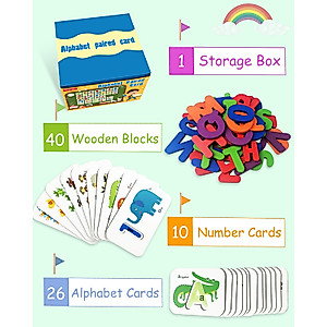 Gojmzo Number and Alphabet Flash Cards for Toddlers 3-5 Years, ABC Montessori Educational Toys Gifts for 3 4 5 Year Old Preschool Learning Activities, Wooden Letters Animal Flashcards Puzzle Game