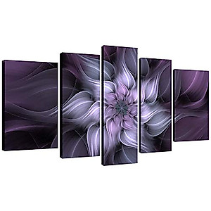 TutuBeer 5 Panel Bauhinia Chinese Redbud Purple Flower Plant Botany Picture Flower Artwork Oil Painting on Canvas Stretched and Framed Giclee Print Home Decoration Living Room Bedroom Wall Art Hanging